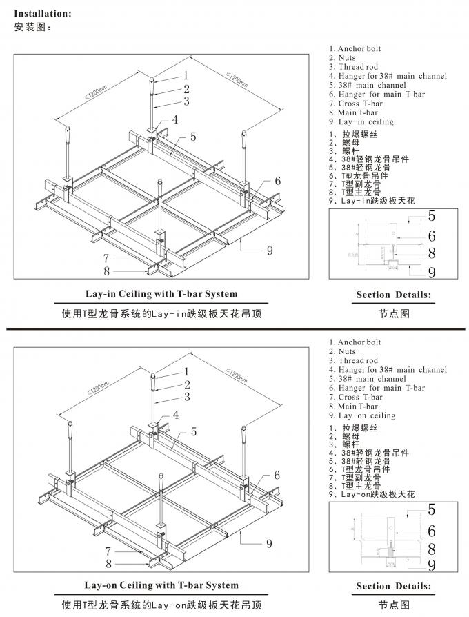 2.3mm Panel Plafon Akustik Logam Berlubang Aluminium T Grid